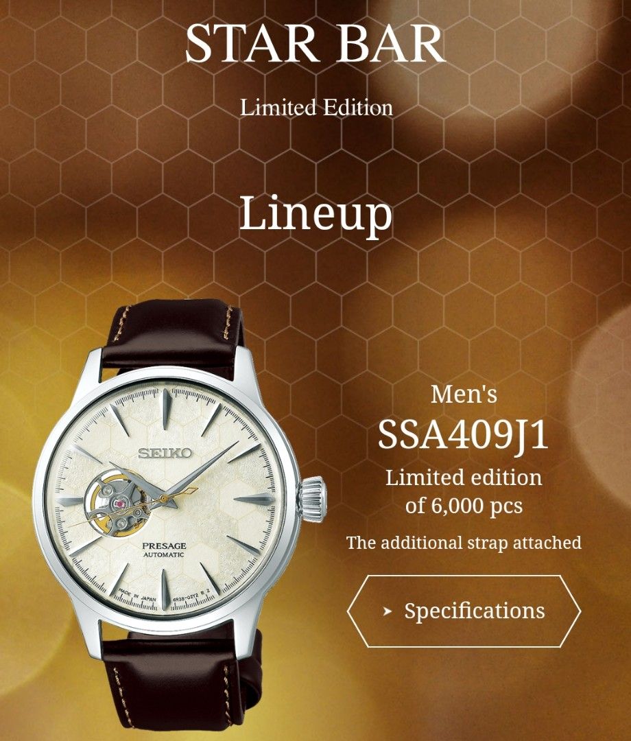 Seiko Presage Automatic SSA409 STAR BAR HONEYCOMB Cocktail Time Limited ...