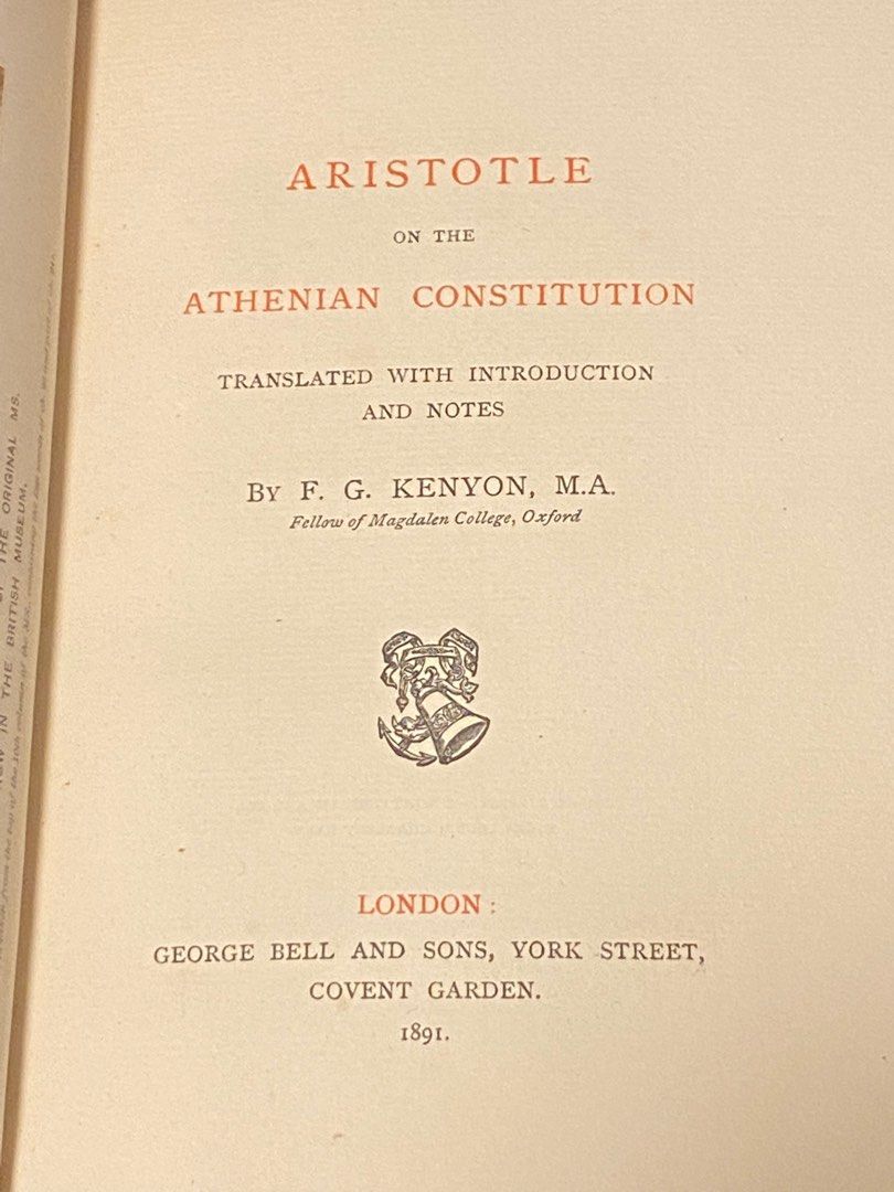 [Signed] Aristotle on the Athenian Constitution by F. G. Kenyon ...
