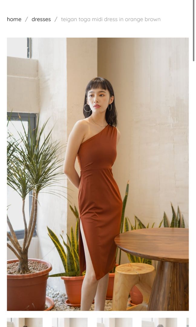 TEIGAN TOGA MIDI DRESS IN ORANGE BROWN, Women's Fashion, Dresses & Sets ...