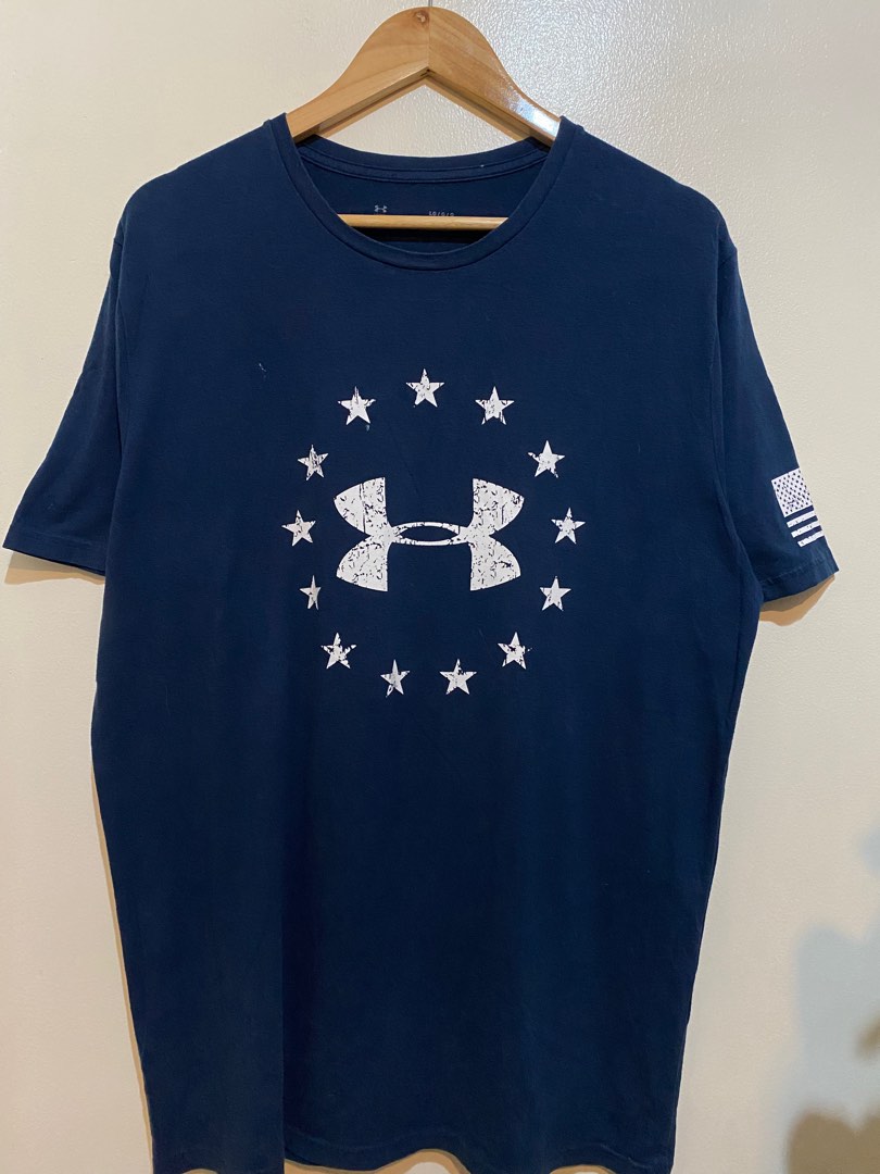 Under Armour Athletic UA Freedom Logo Blue Shirt, Men's Fashion, Tops ...