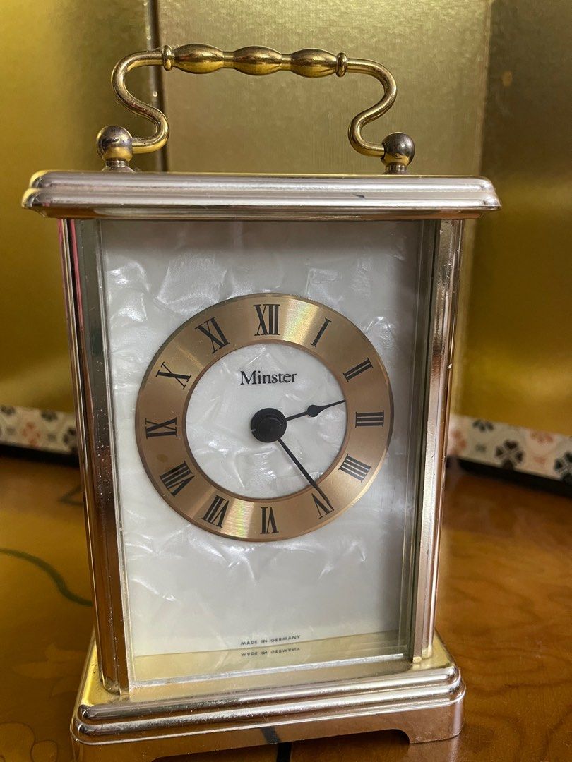 Vintage German " MINSTER " Metal & Mother of Pearls Table Clock ...