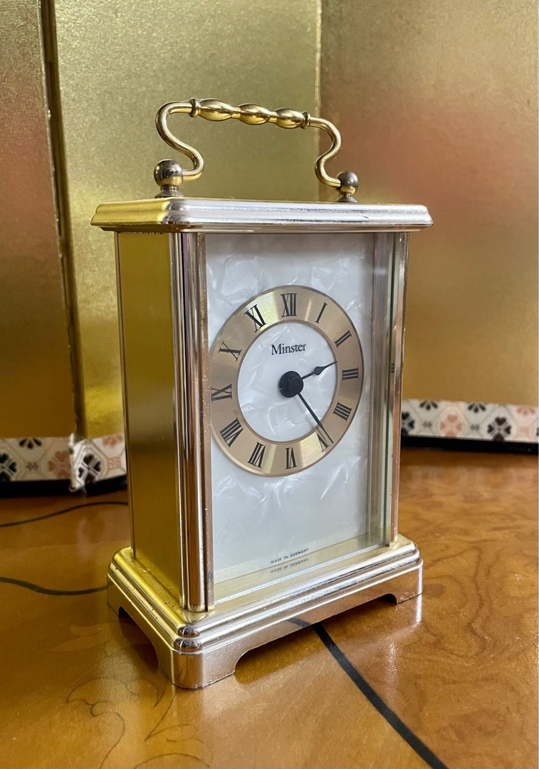 Vintage German " MINSTER " Metal & Mother of Pearls Table Clock ...