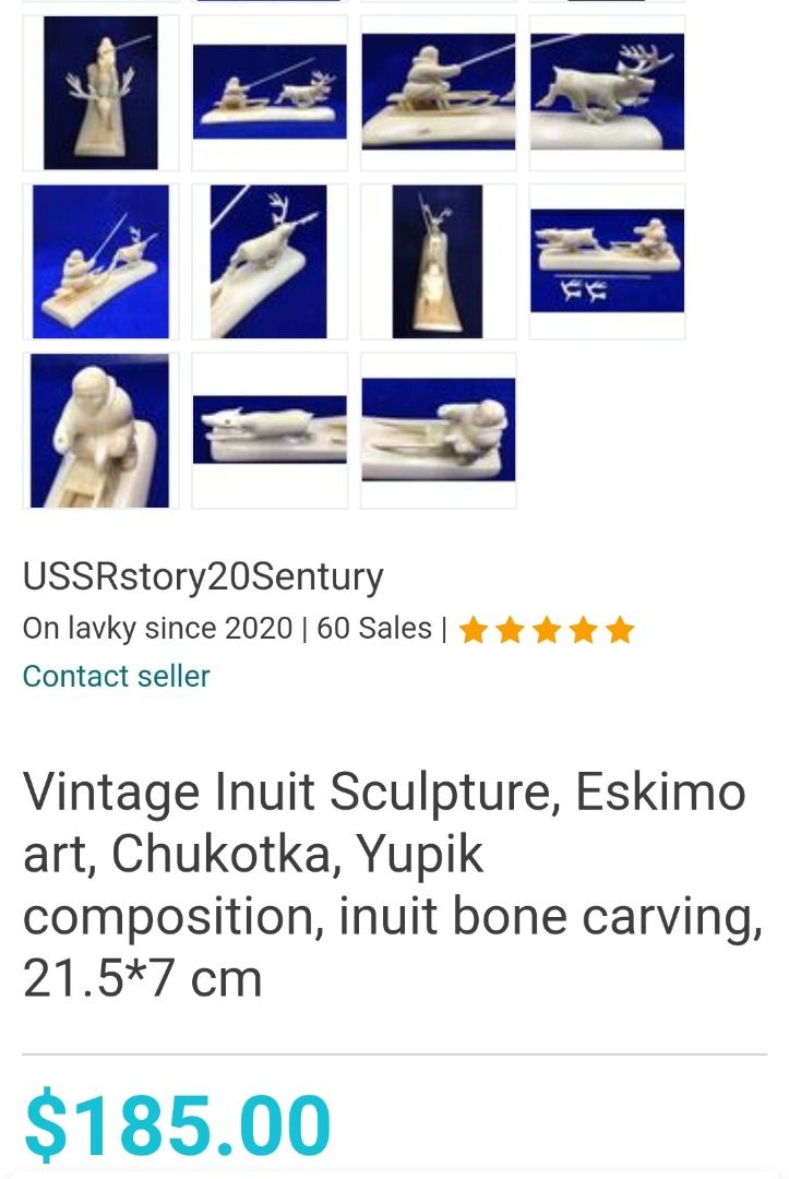 Vintage Siberian Inuit Yup'ik Eskimo Folk Art Bone Carving Numbered ...