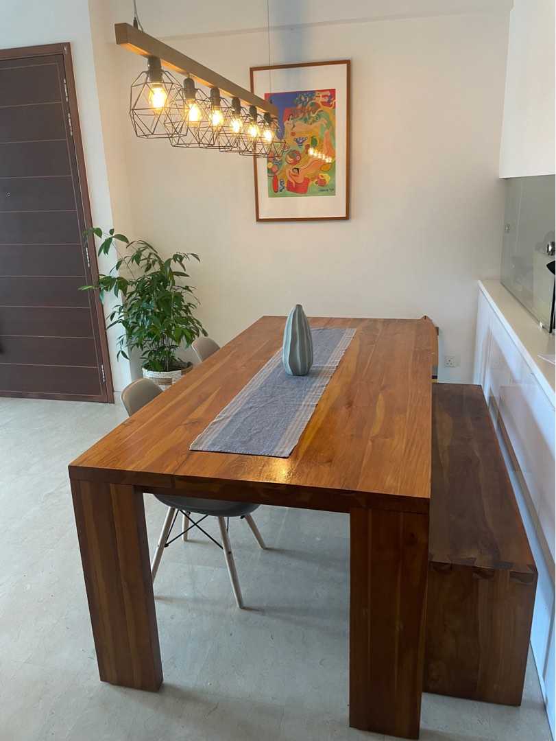 Timber dining table / Long Bench / Solid Wood / Dining set, Furniture ...