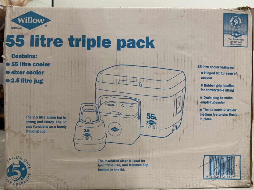Willow 55 Litre Triple Pack Cooler Box, Sixer Cooler, 2.5 Litre Jug ...