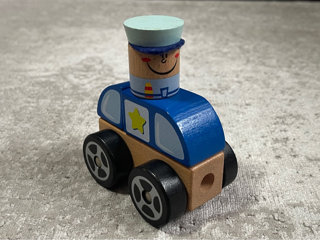 Wooden Stacking Block Police Car, Hobbies & Toys, Toys & Games on Carousell