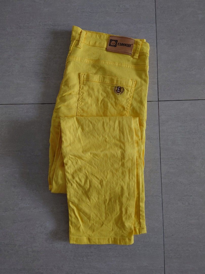 Yellow chinos, Men's Fashion, Bottoms, Chinos on Carousell