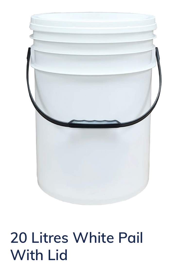20 litres white pail with lid, Furniture & Home Living, Kitchenware ...