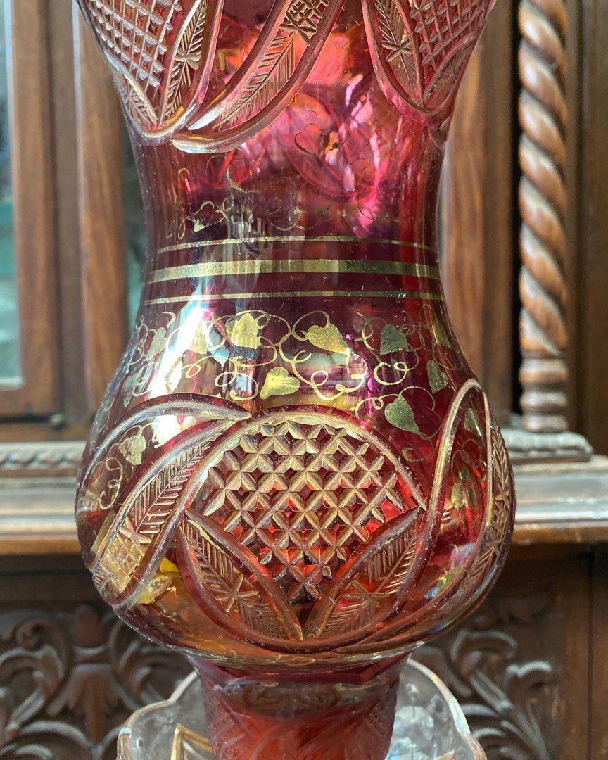 2ft tall red and gold vintage glass table lamp, Furniture & Home Living ...