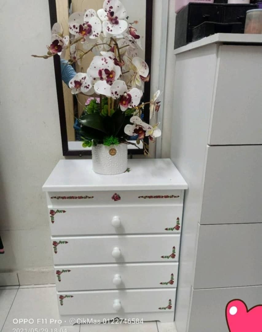 4 laci Cabinet almari kayu bunga vantage, Furniture & Home Living ...