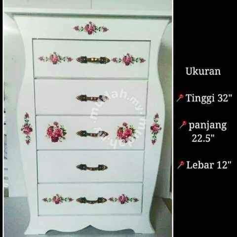 5 laci Cabinet almari kayu bunga vantage, Furniture & Home Living ...