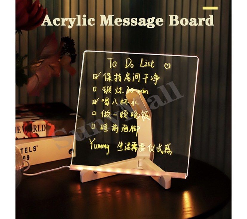 Acrylic Message Board with LED Lamp and Stand, Furniture & Home Living ...