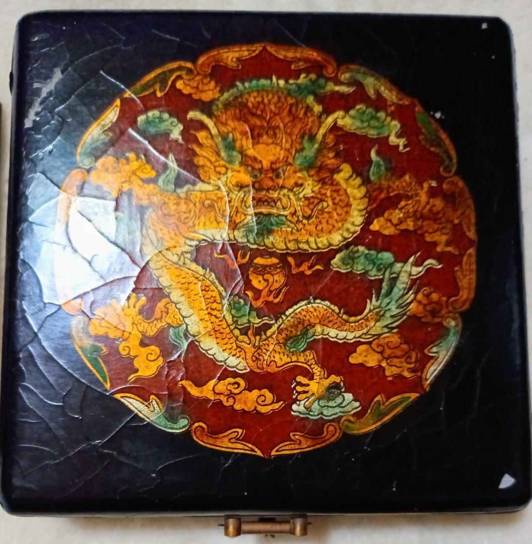 Antique Feng Shui Compass Geomancy Compass in Leather Case with Dragon ...