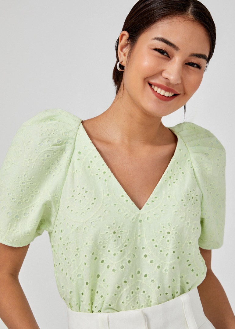 [Love Bonito] Caelia Broderie Anglaise Puff Sleeve Top (Mint Green ...