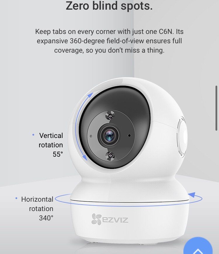 EZVIZ C6N Pan & Tilt PTZ Home Wi-Fi CCTV Security Camera, 2 Way Audio ...