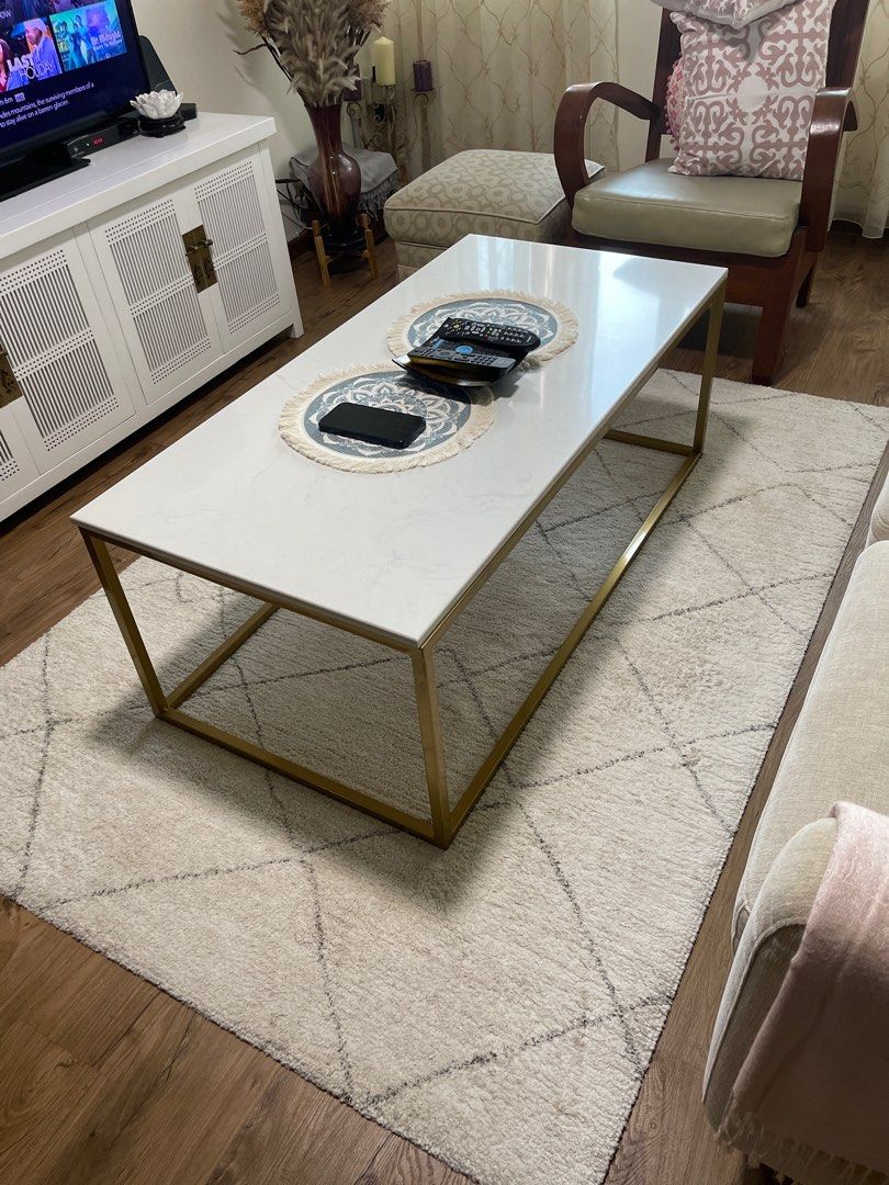 Faux Marble Coffee table (rose gold legs), Furniture & Home Living ...
