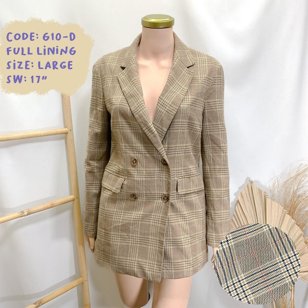 G10 - nude checkered korean premium cotton trench coat blazer, Women's Fashion, Coats, Jackets ...