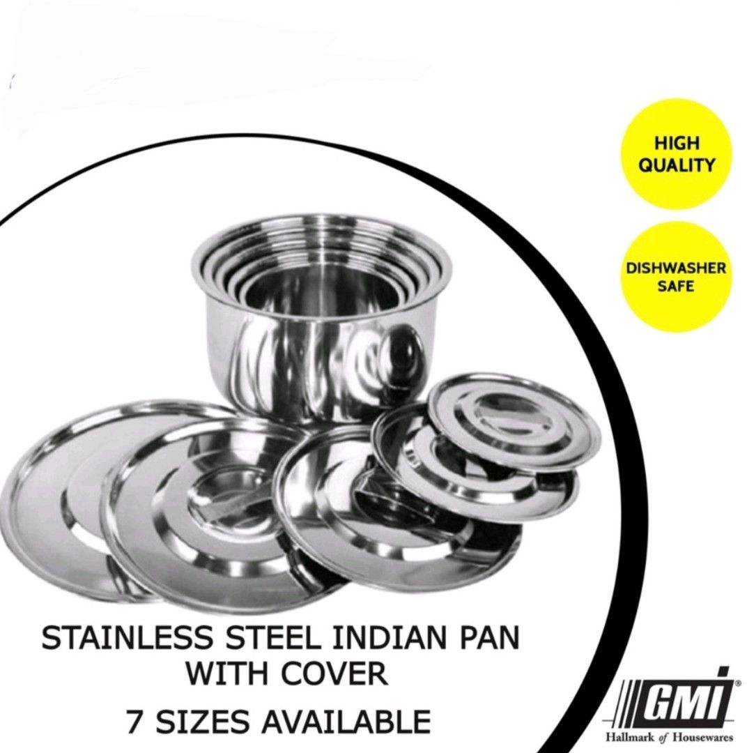 GMI S/Steel Steel Indian Pan (7 Size Available), Furniture & Home ...