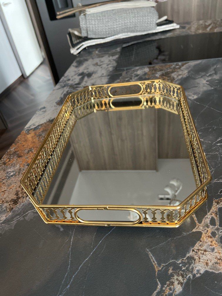 Gold table display tray for drinks etc, Furniture & Home Living, Home ...