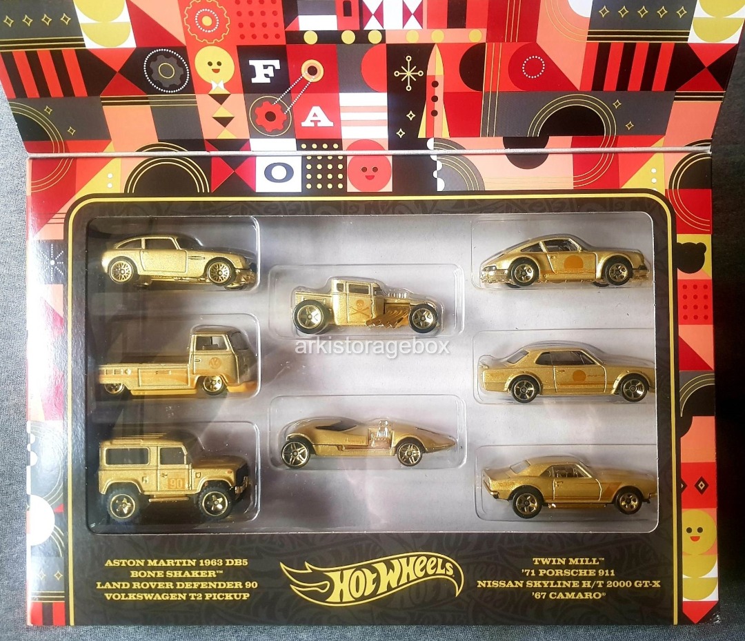 Hot Wheels FAO Schwarz Gold Vehicles 8 Pack 160th Anniversary Skyline ...
