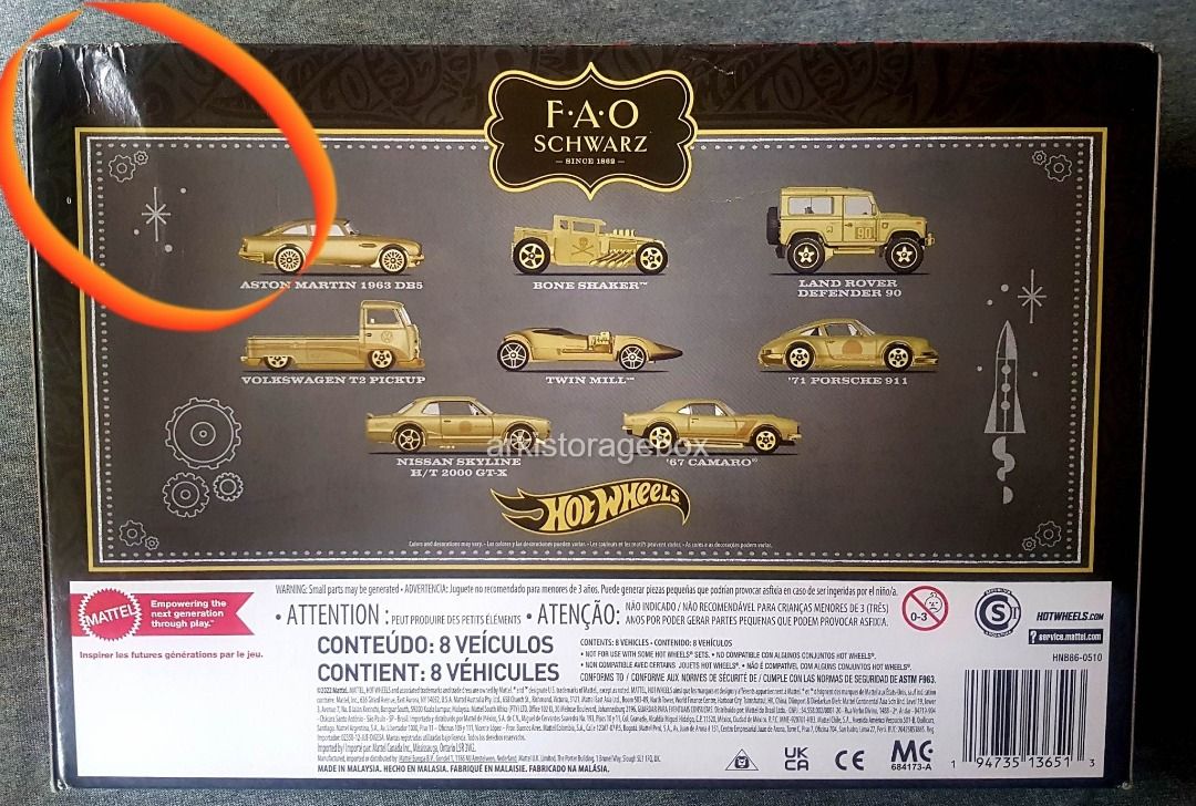 Hot Wheels FAO Schwarz Gold Vehicles 8 Pack 160th Anniversary Skyline ...