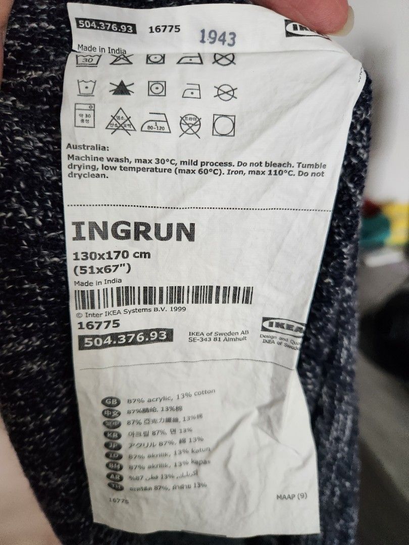 Ikea INGRUN Dark Blue Throw, Furniture & Home Living, Home Decor ...