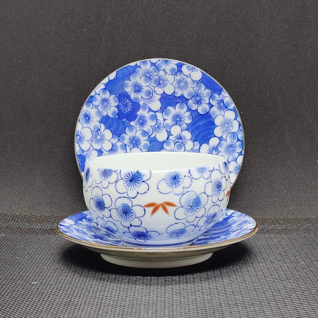 Japanese Plum Blossom Patterns Tea Cup and Saucers Trio, Furniture ...