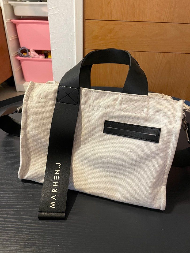 Marhen J RICO V2 Canvas Tote Bag Ivory Black, Women's Fashion, Bags ...