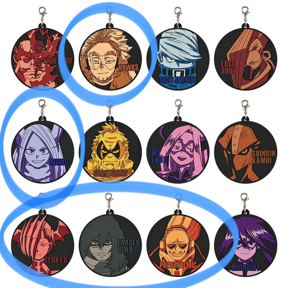 MHA Kuji Prize J Rubber Keystrap Keychain Hawks Aizawa Eraserhead Mirko ...