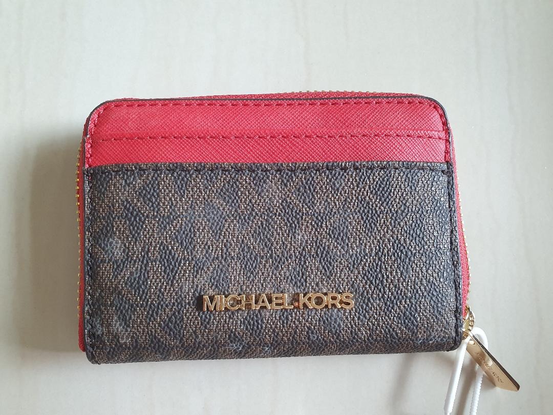 Michael Kors Jet Set Small Logo Wallet (Red with Brown colour) Cheapest ...