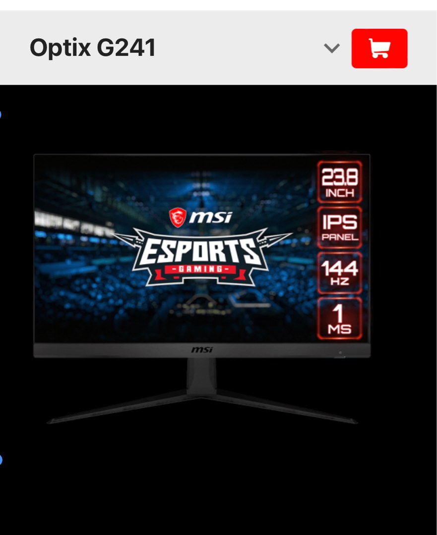 MSI Optix G241 Gaming Monitor IPS 144hz 1ms, Computers & Tech, Parts ...
