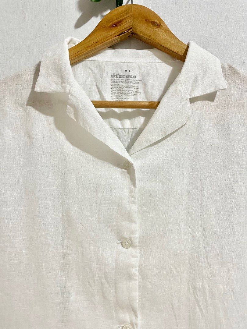 Muji white linen boxy top, Women's Fashion, Tops, Shirts on Carousell