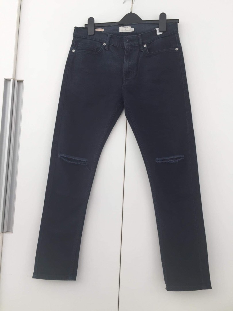 Navy Blue Ripped Chinos, Men's Fashion, Bottoms, Jeans on Carousell