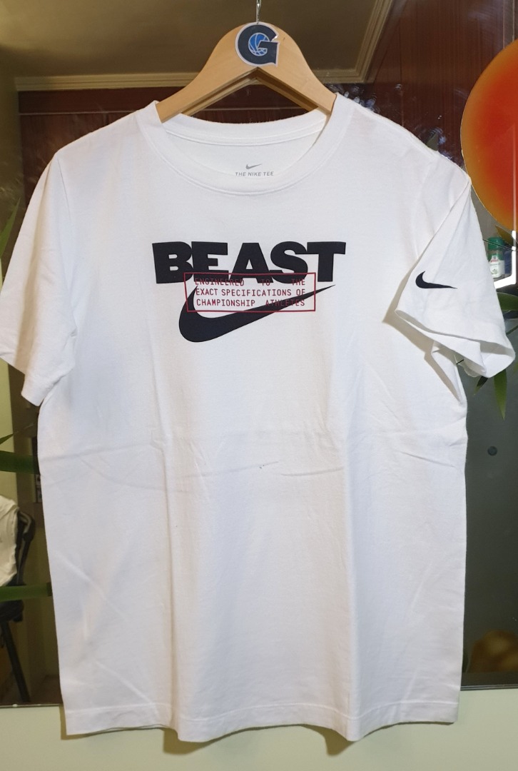 NIKE Tee BEAST Swoosh White Shirt (YOUTH), Men's Fashion, Tops & Sets ...