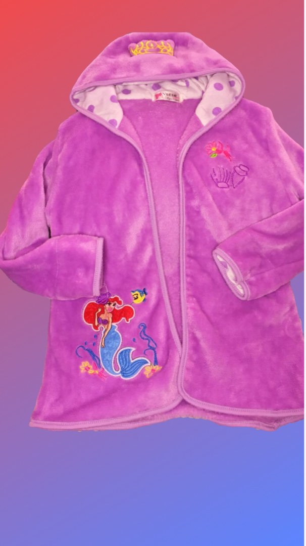 Purple Little Mermaid Princess with Hoodie Crown Velvet Robe, Babies ...