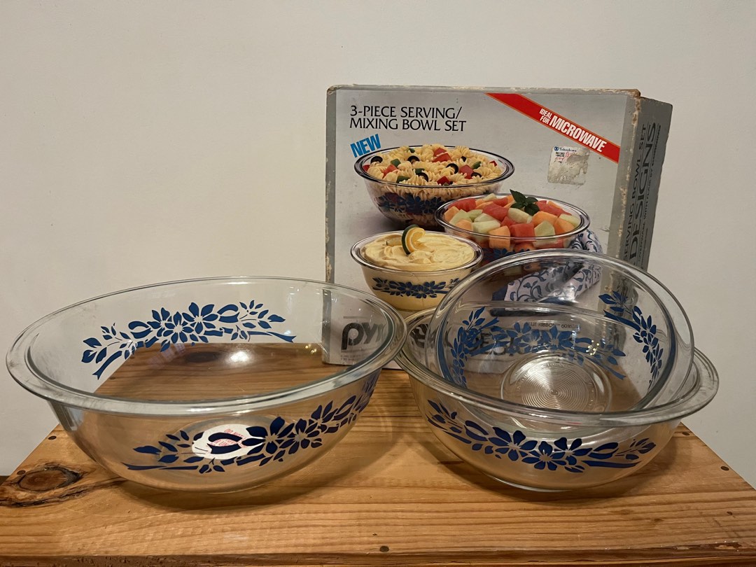 Pyrex Designs 3-Piece Serving / Mixing Bowl Set, Furniture & Home ...