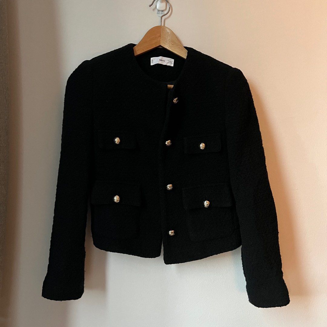 RTP129 Mango Collarless Boucle Jacket, Women's Fashion, Coats, Jackets ...