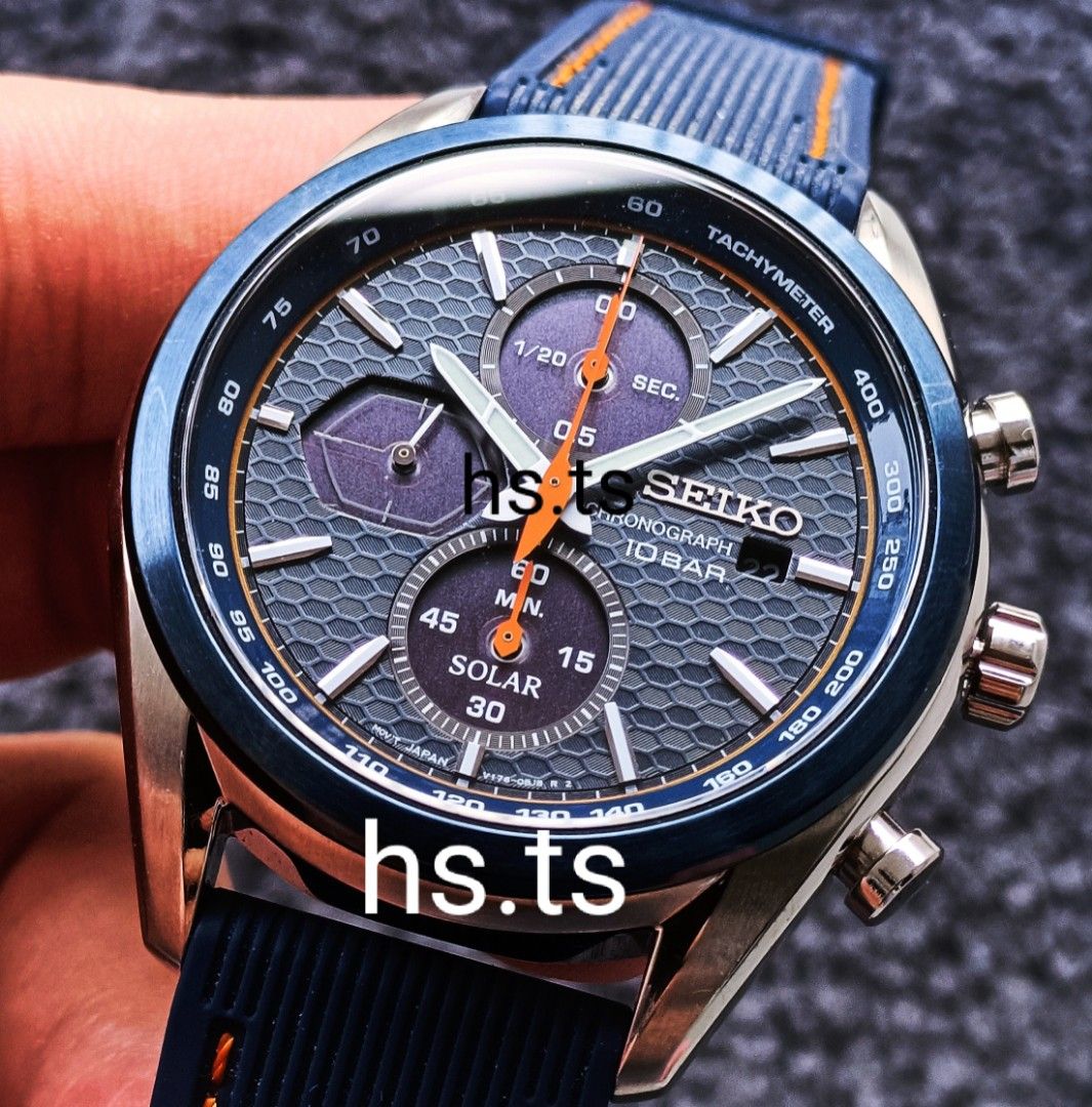 Seiko Solar Panda Blue Grey Honeycomb Dial Chronograph Sports Watch ...