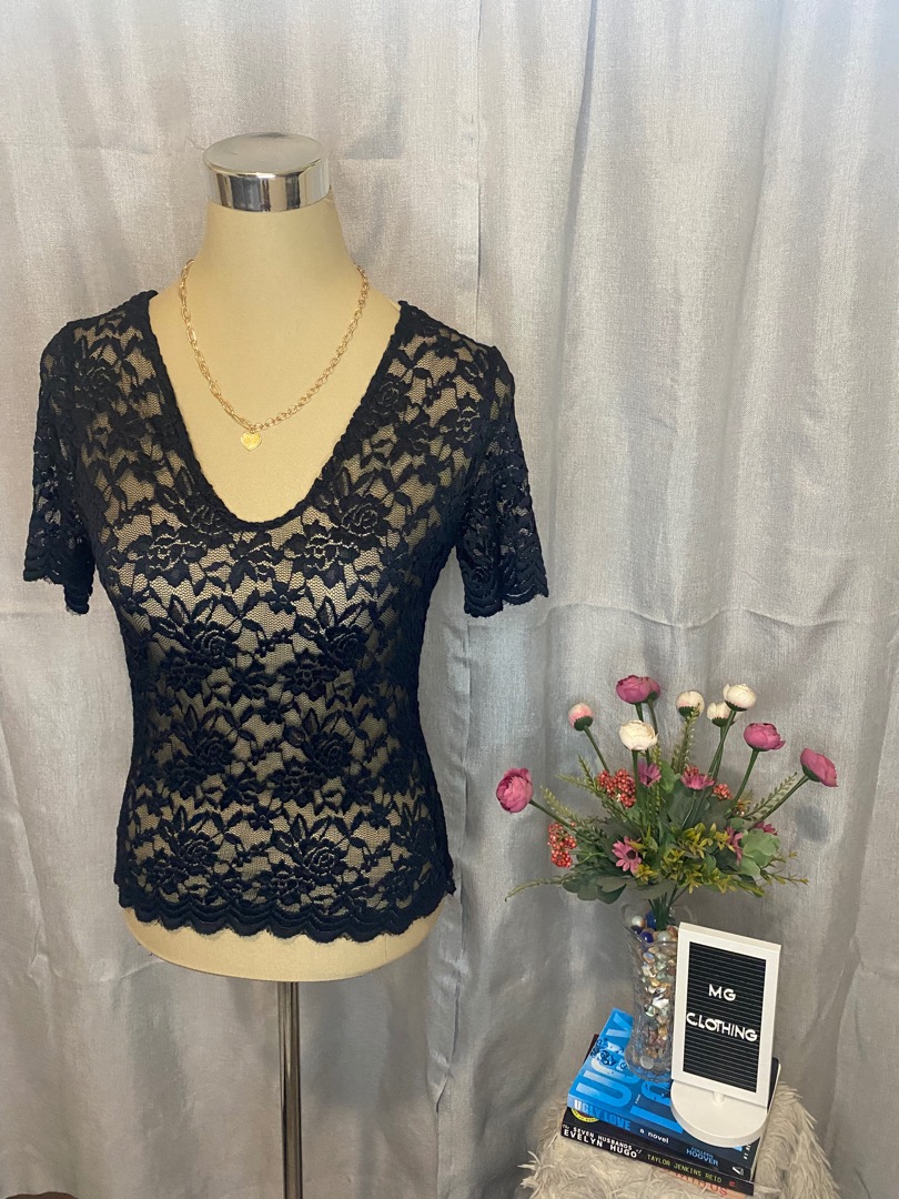 Shein Black Lace Top Womens Fashion Tops Blouses On Carousell