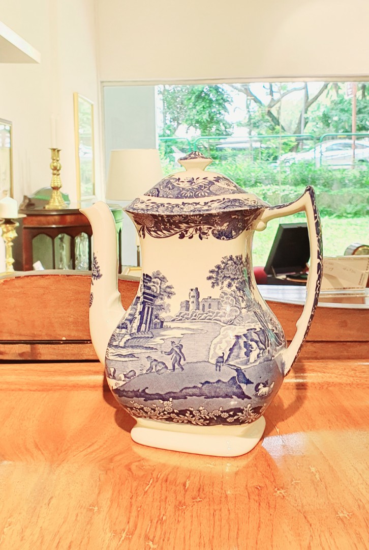 SPODE vintage blue and white coffee pot/teapot, Furniture & Home Living ...