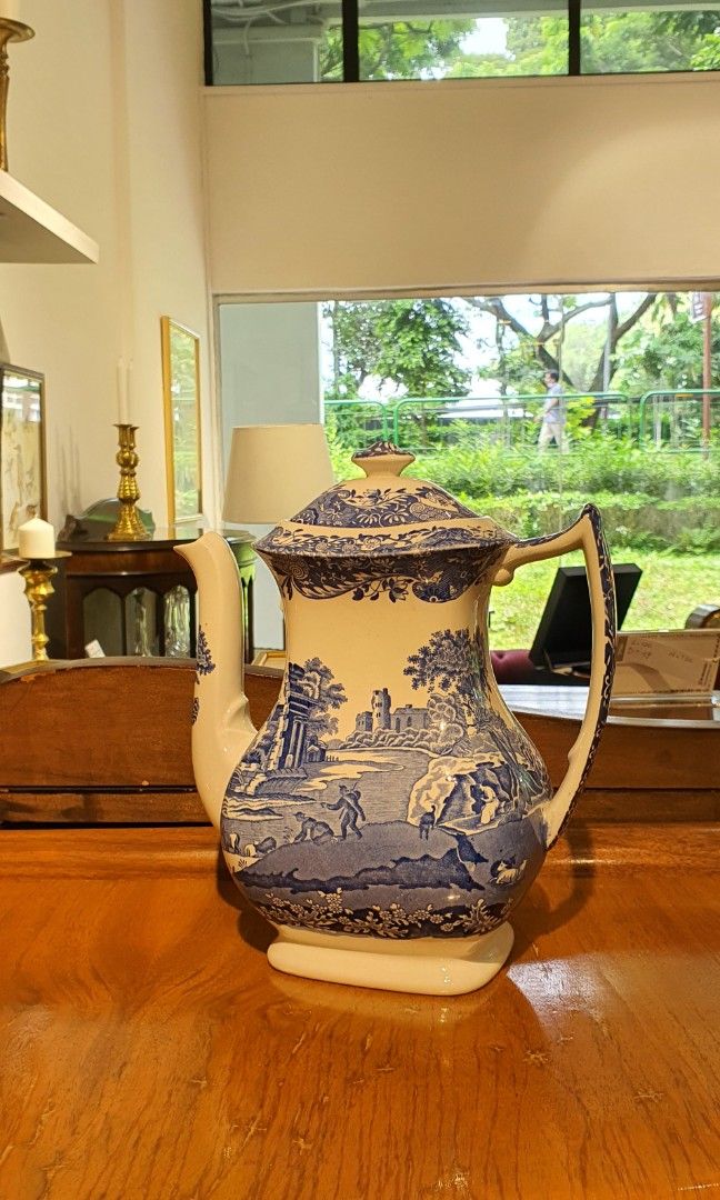 SPODE vintage blue and white coffee pot/teapot, Furniture & Home Living ...