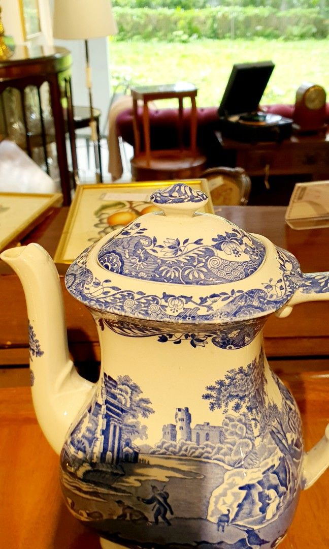 SPODE vintage blue and white coffee pot/teapot, Furniture & Home Living ...