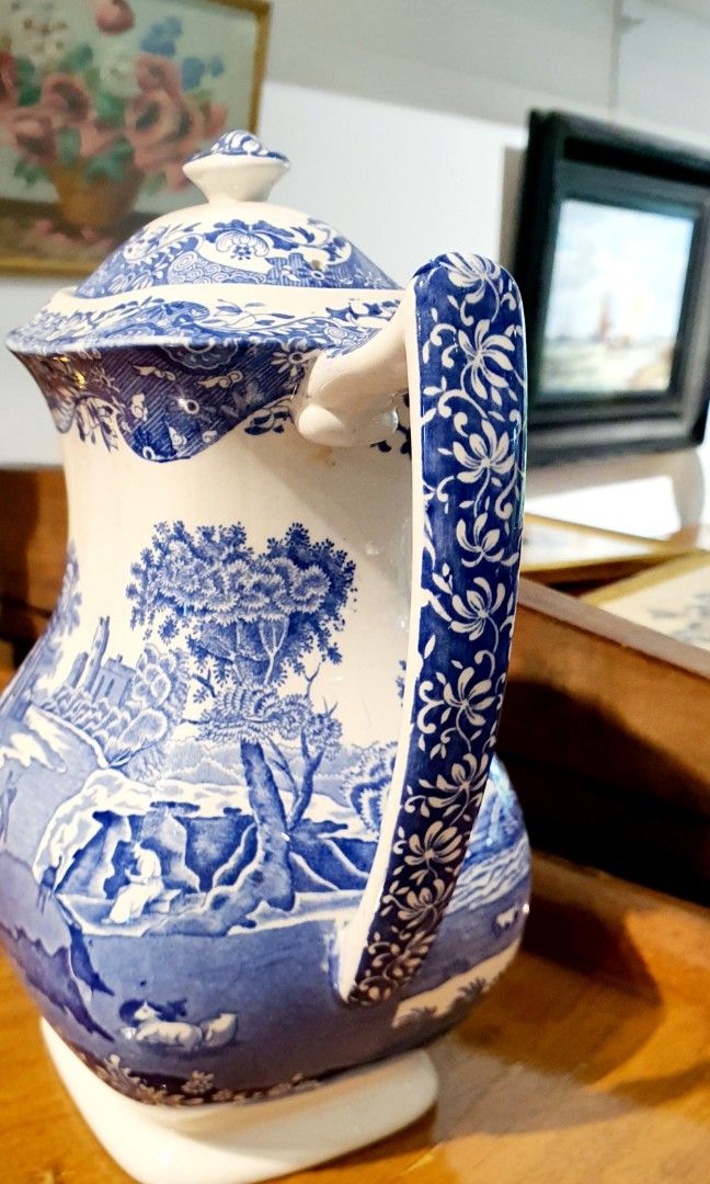 SPODE vintage blue and white coffee pot/teapot, Furniture & Home Living ...