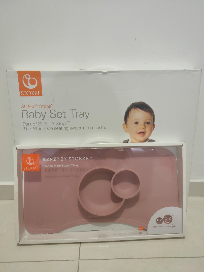 STOKKE Steps Baby Tray (White) + EZPZ Placement Mat (Pink) SET , Babies ...