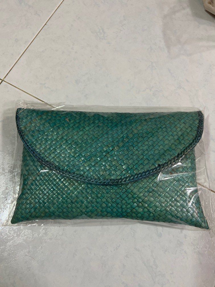 Straw clutch bag in Teal blue - BNIB, Women's Fashion, Bags & Wallets ...