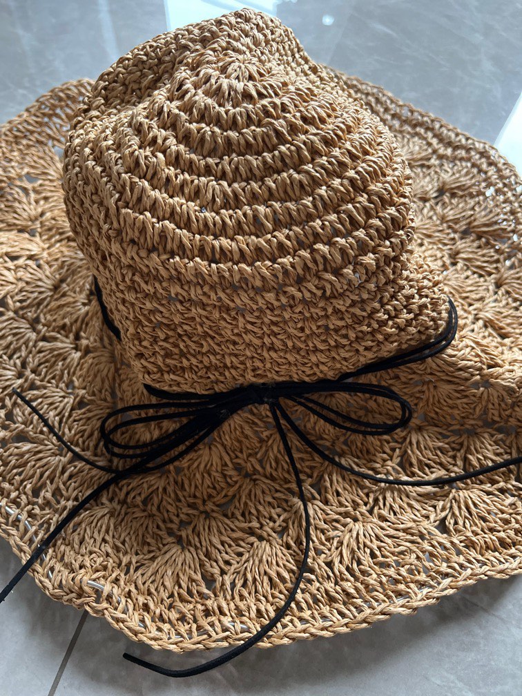 Straw rattan hat foldable, Women's Fashion, Watches & Accessories, Hats ...