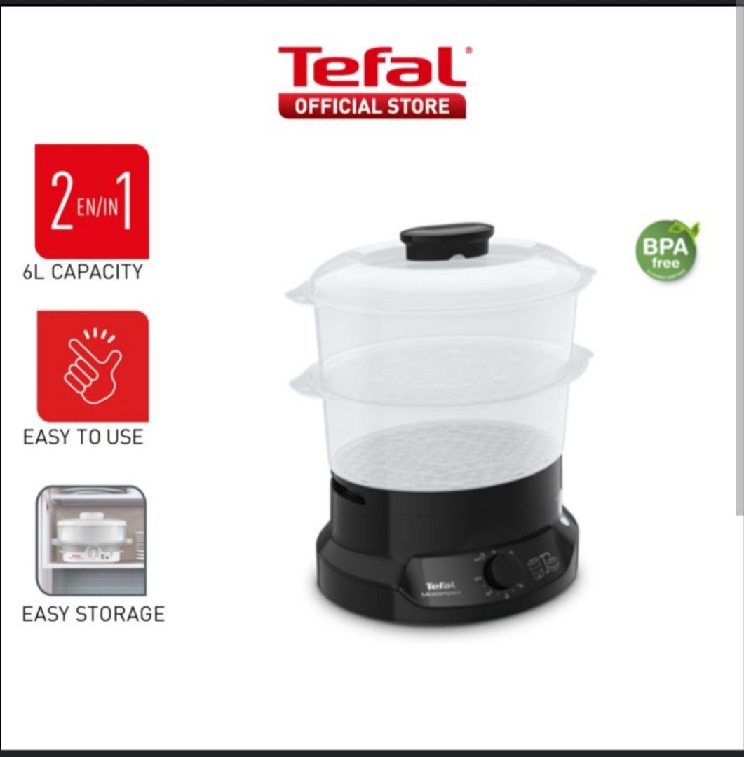 Tefal minicompact steamer 2 tier, Furniture & Home Living, Kitchenware ...