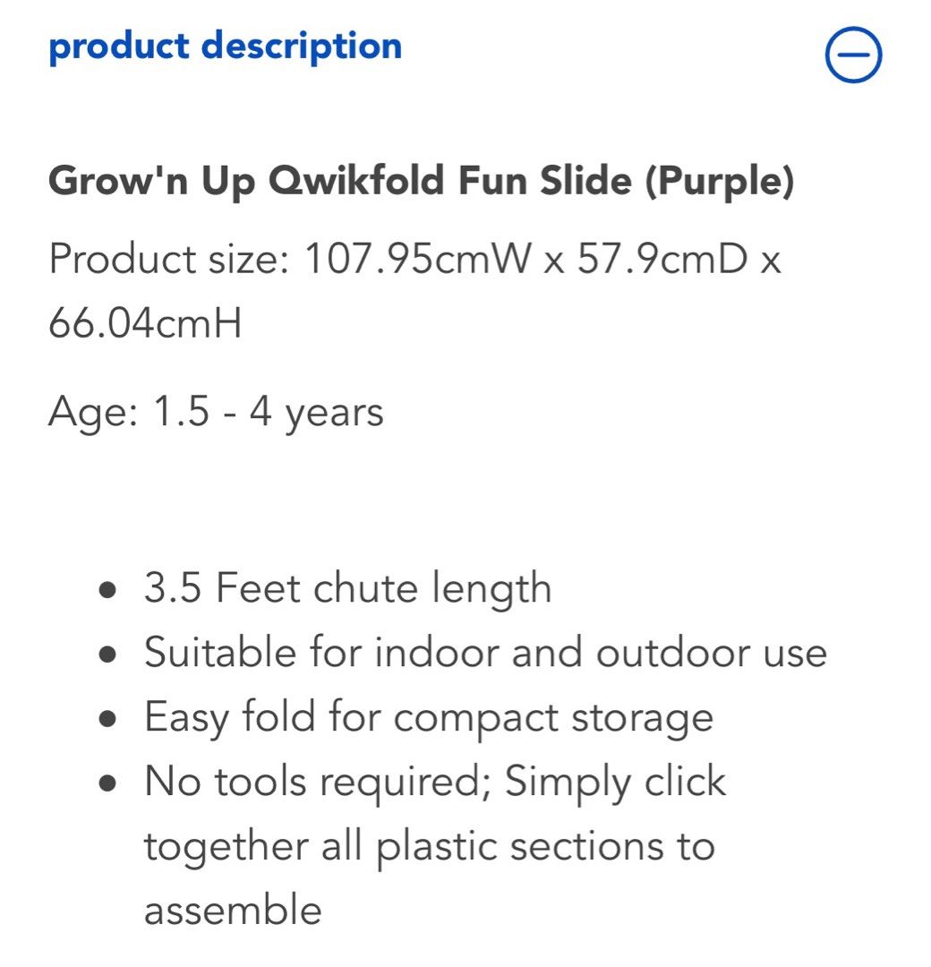 Toys R Us Grow'n Up Qwikfold Fun Slide (Purple), Babies & Kids, Infant ...