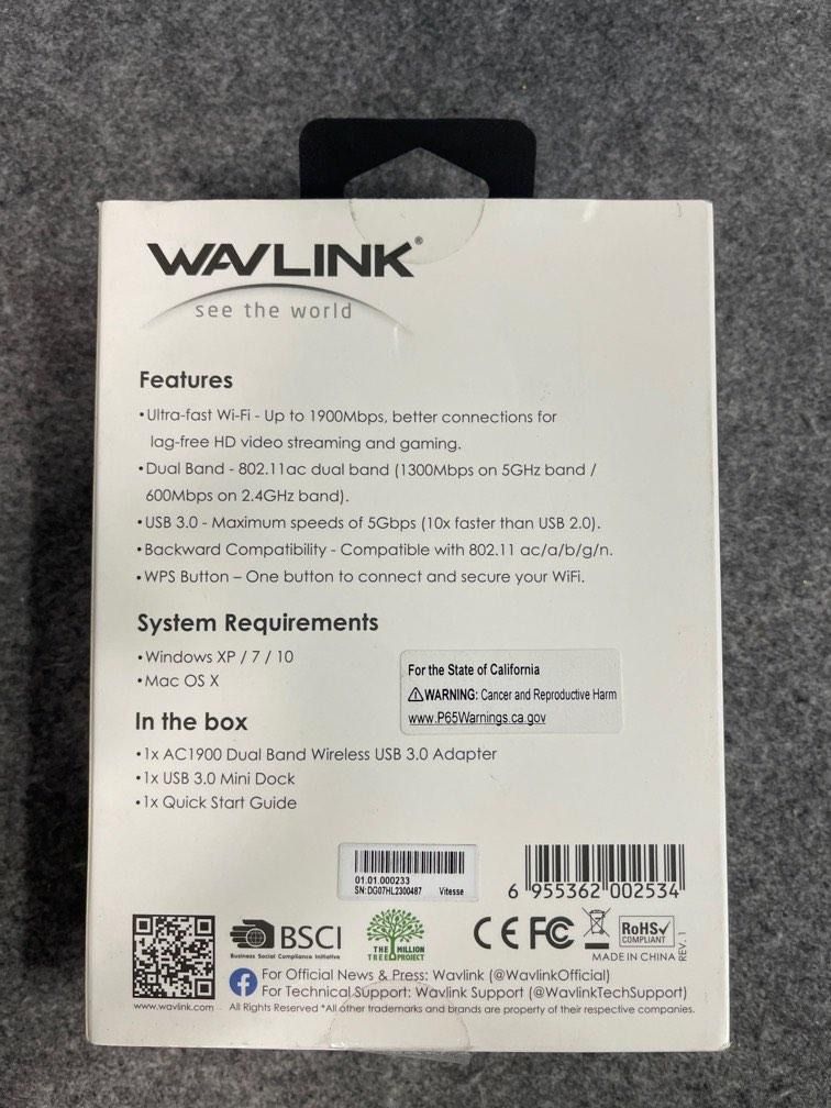 Wavlink AC1900, 4 x 3dBi Internal Antennas, in box, Computers & Tech ...