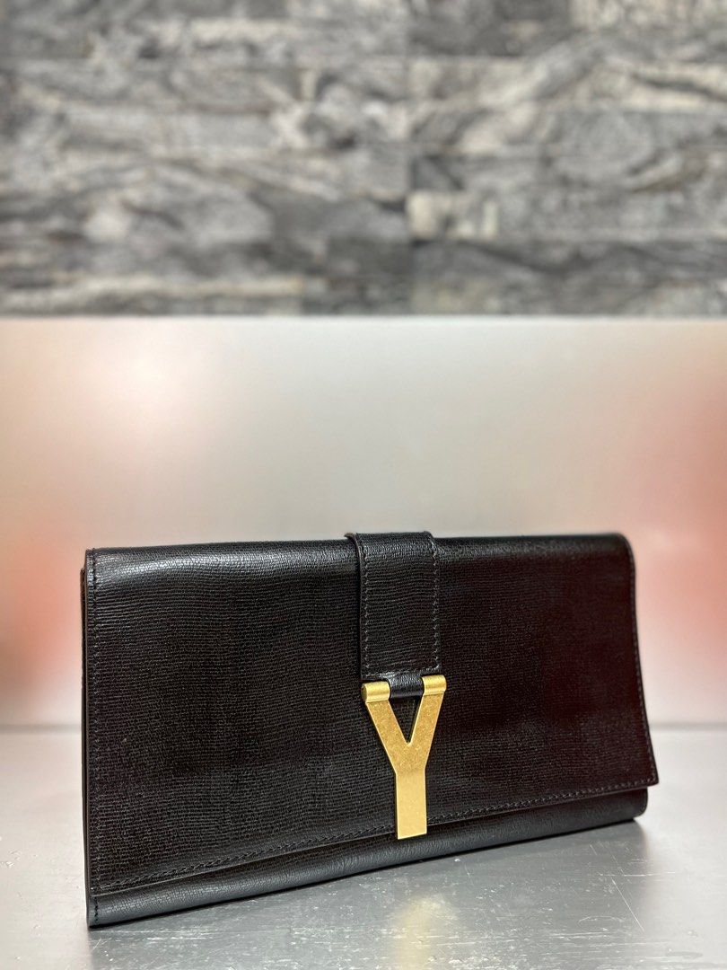 YSL Saint Laurent Clutch bag Black Calfskin Leather Ligne Y, Women's ...